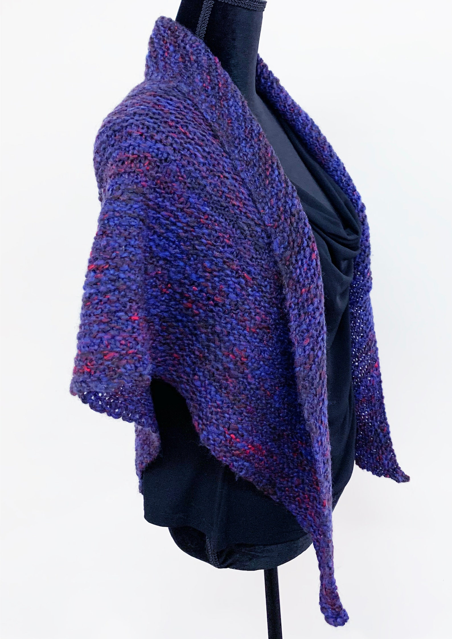 Hand-knit Deep Purple Shawl With Red Silk Accents - Etsy Hong Kong