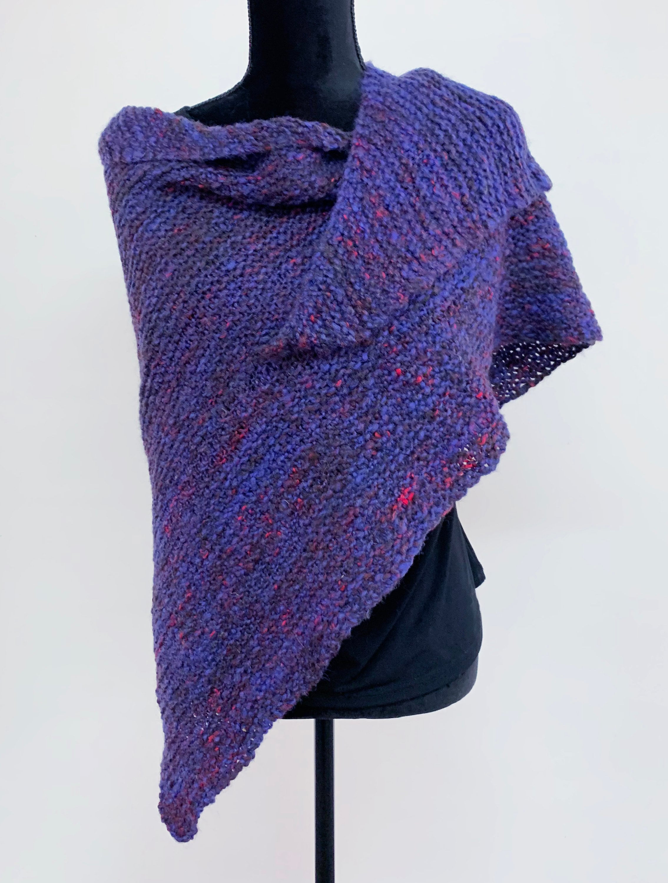 Hand-knit Deep Purple Shawl With Red Silk Accents - Etsy Hong Kong