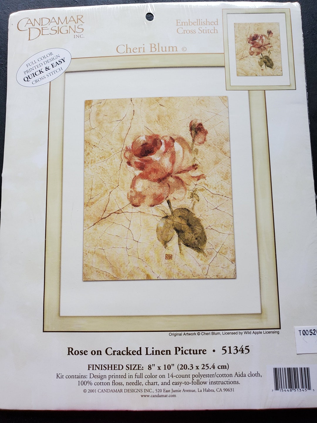 Candamar Designs Inc. Embellished Cross Stitch Rose on Cracked Linen ...