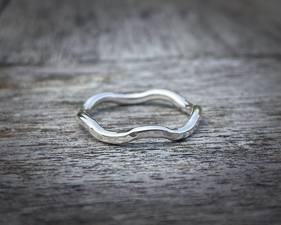 Handmade Sterling Silver Wavy Ring, Sterling Silver Hammered Ring, Polished or Oxidised, Gift ...