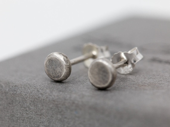 Sterling Silver Small Disc Earringssterling Mini Silver Dot Stud Earringsrustic Earringssimple Sleepersunisex Earringsmens Earrings Etsy