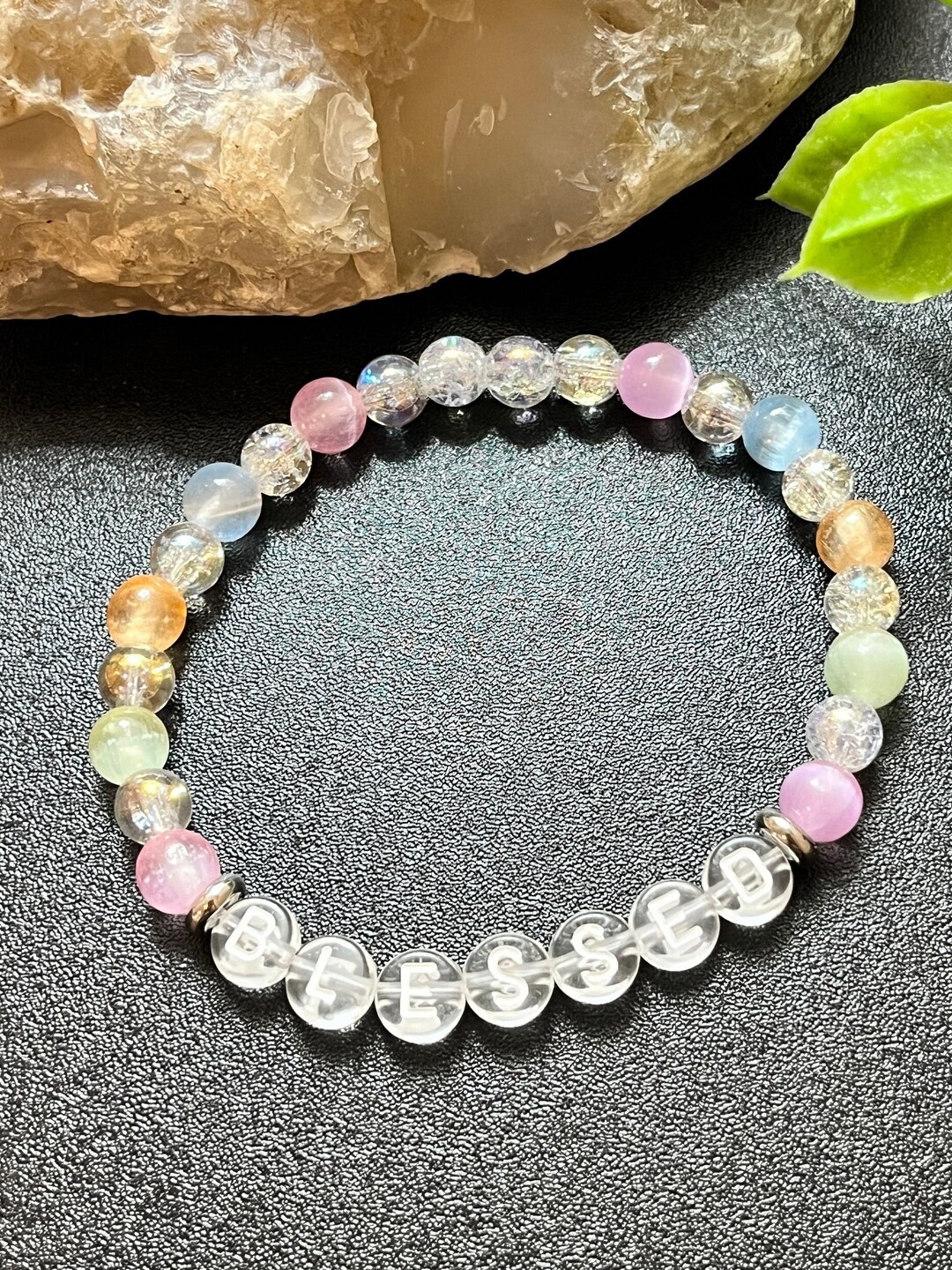 Blessed Word Bracelet Letter Bracelet Pastel Colored Jewelry Crystal ...