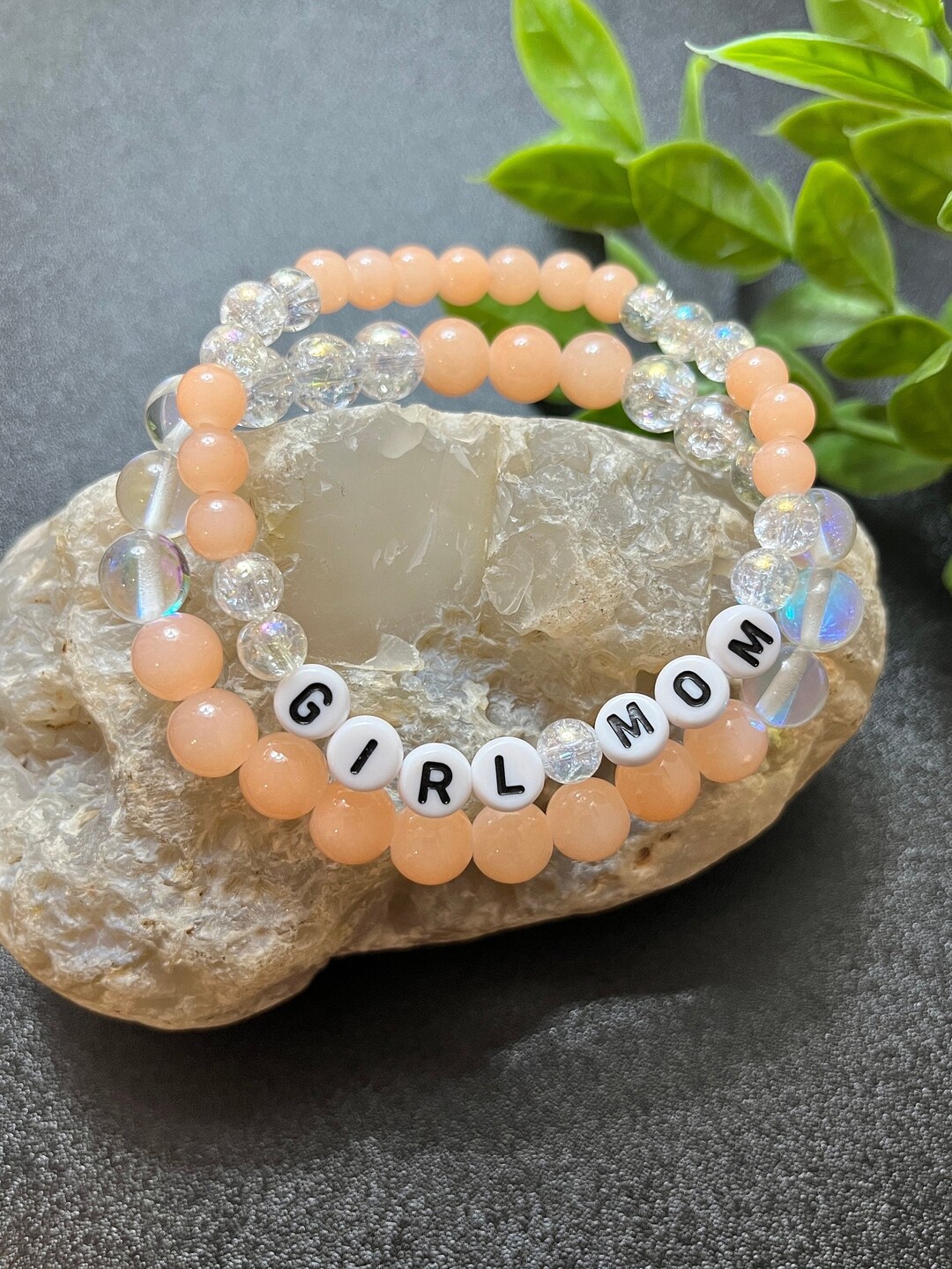 Girl Mom Bracelet Peach Colored Jewelry Inspirational Jewelry Stretchy ...