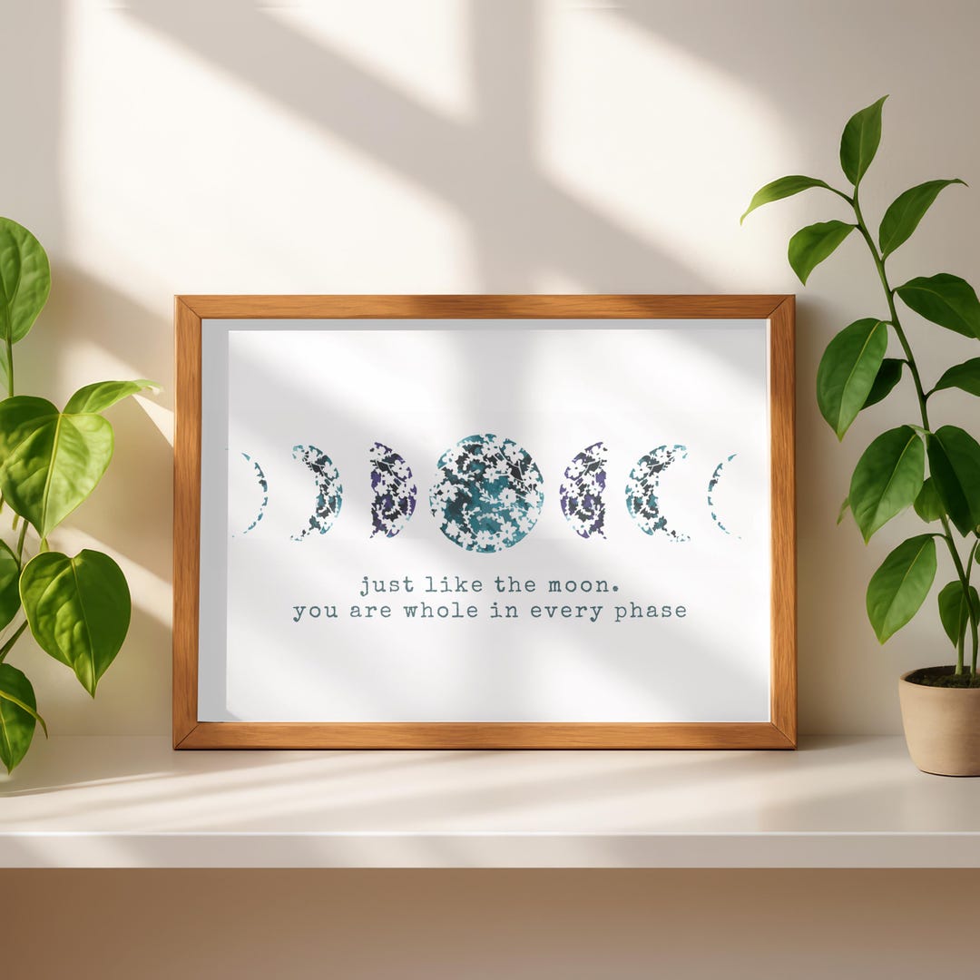 Teal Moon Phase Watercolor Art Print: Spiritual Meditation Decor - Etsy