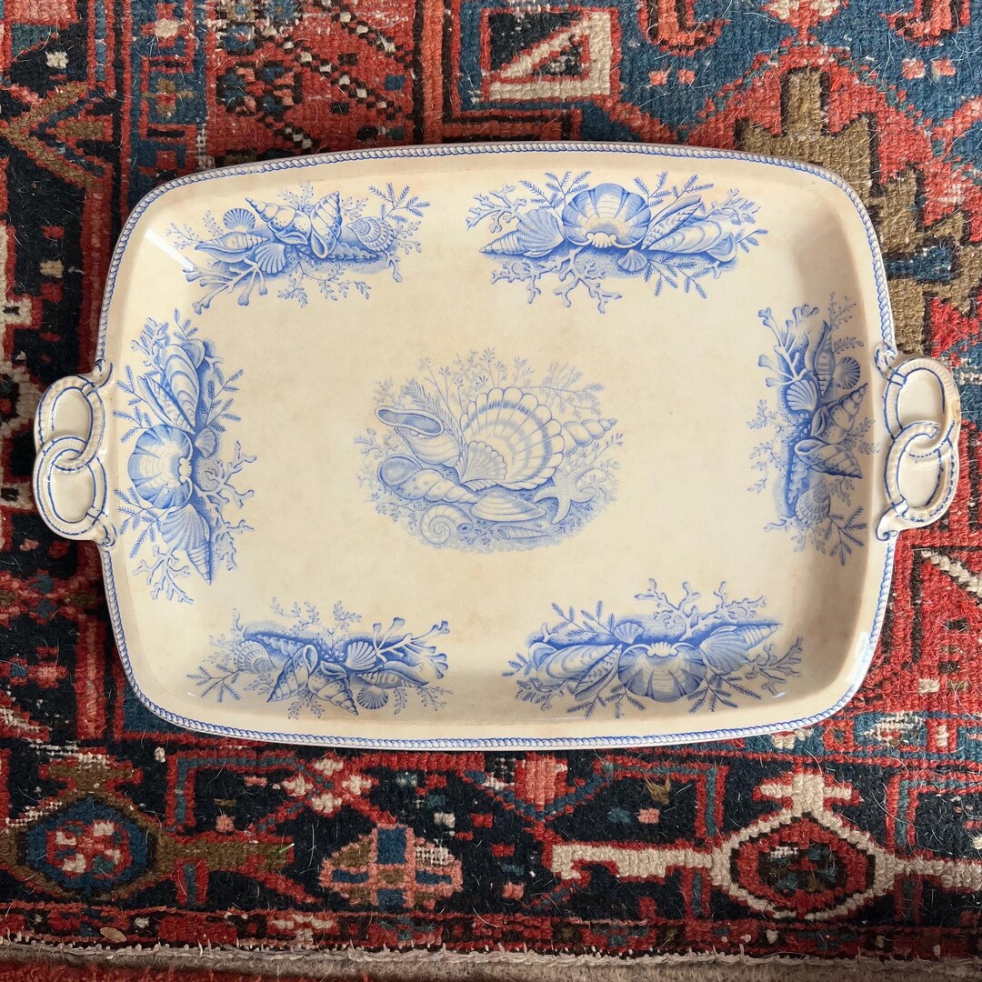 Antique Blue Seashell Ironstone Platter or Tray by E.F. Bodley and Son ...