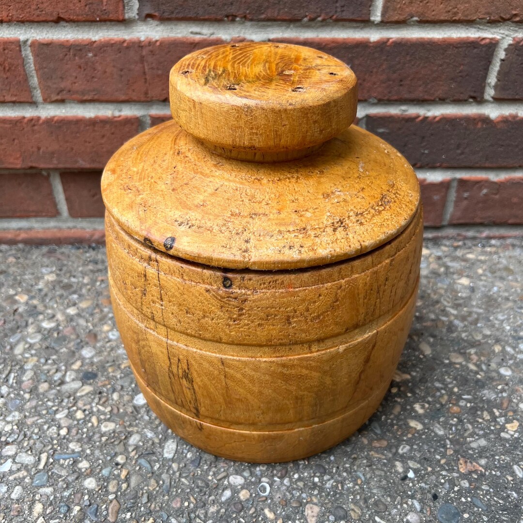 Vintage Wood Honey Pot With Lid | Natural Handmade Kitchen or Home ...