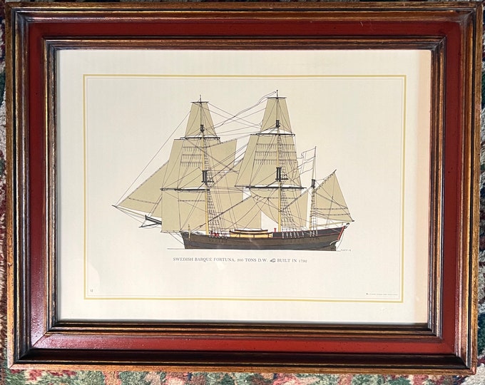 Vintage Framed Sailing Ship Print | Swedish Barque Fortuna 1792 ...