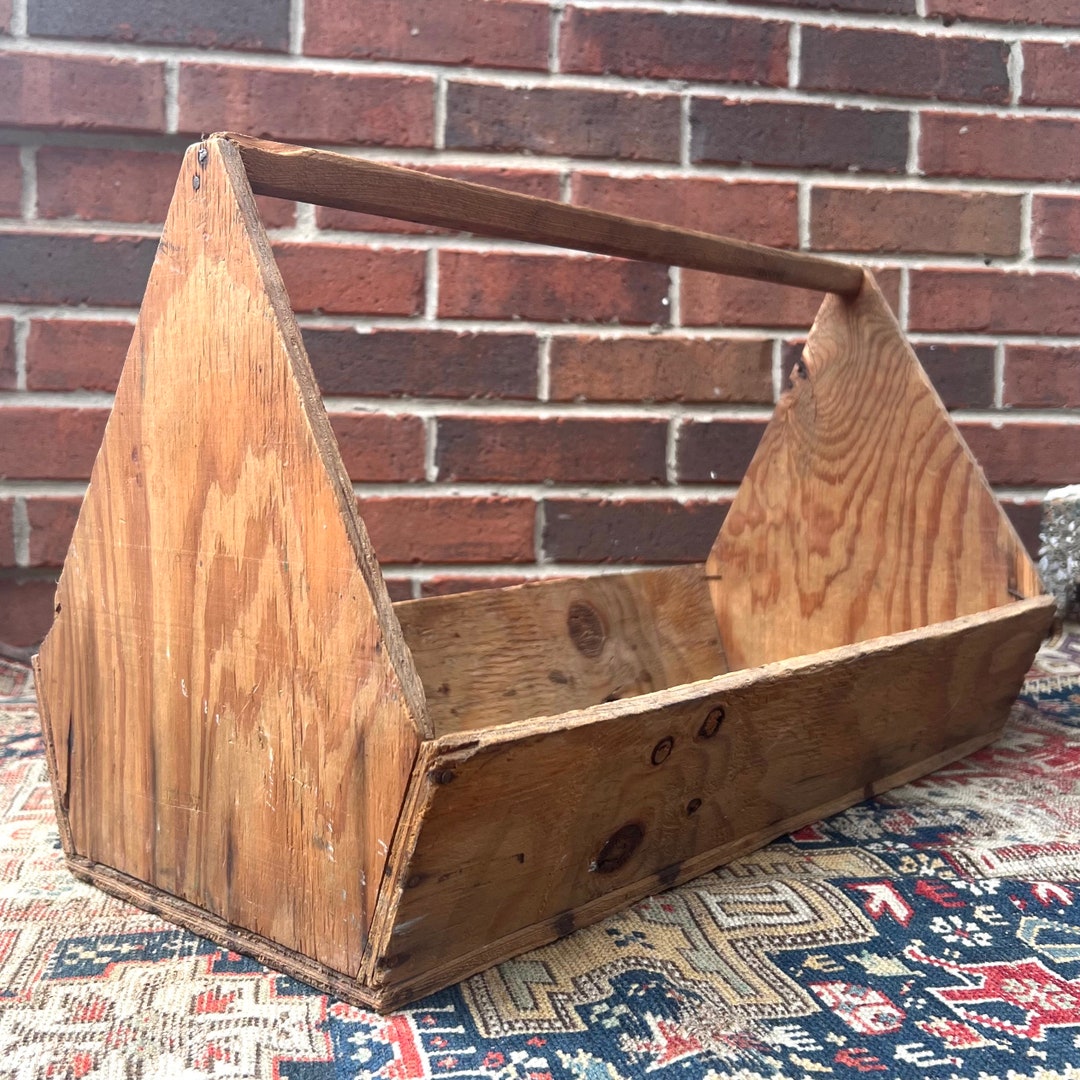 Vintage Rustic Wooden Caddy With Handle | Primitive Box or Toolbox Tote ...