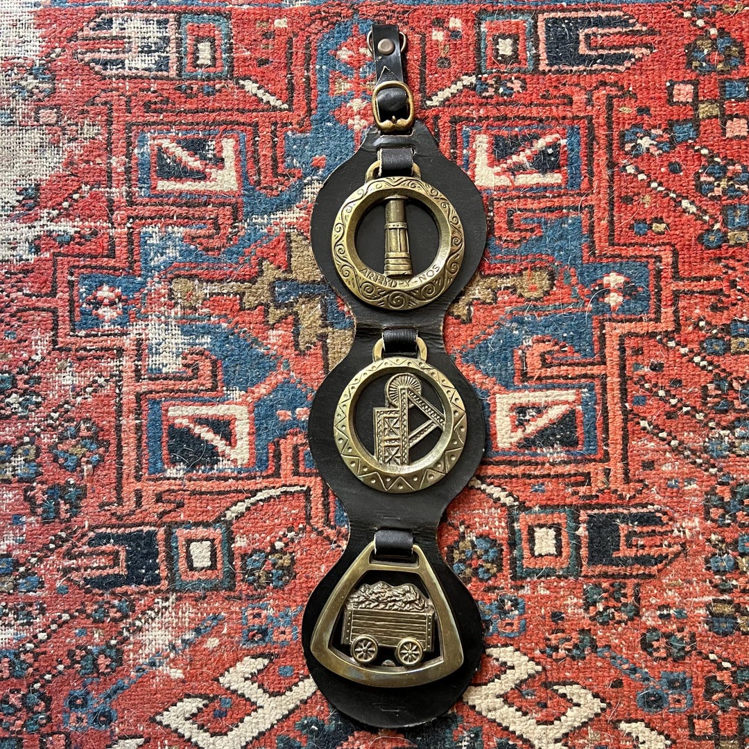 Vintage Welsh Coal Mining Horse Brasses on Leather | Equestrian Wall ...