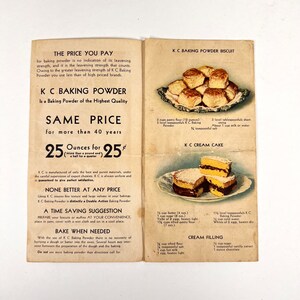 Vintage KC Baking Powder Advertisement Pamphlet With Recipes ...