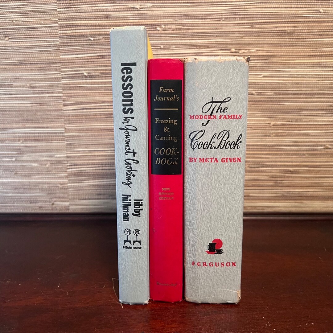 Set of Vintage Cookbooks in Gray and Red | Retro 1960s Kitchen Shelf ...