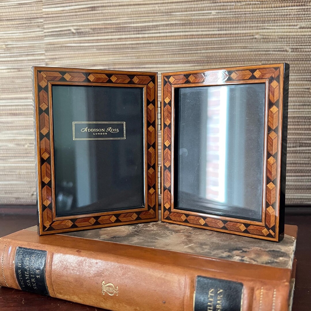 Vintage Wood Inlay Hinged Double Picture Frame by Addison Ross ...