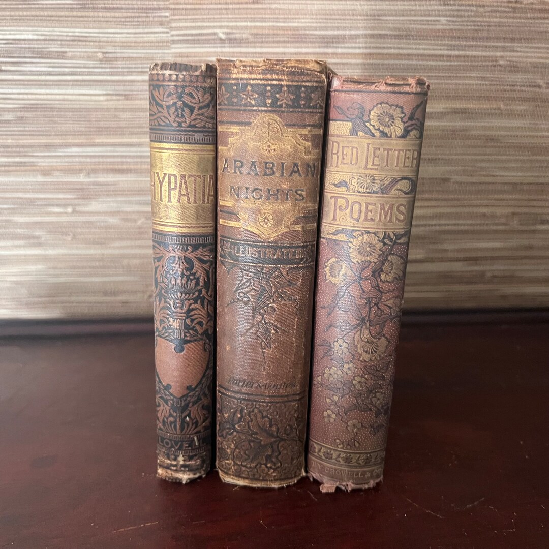 Small Stack of Ornate Brown and Gold Antique Decorative Books Classic ...