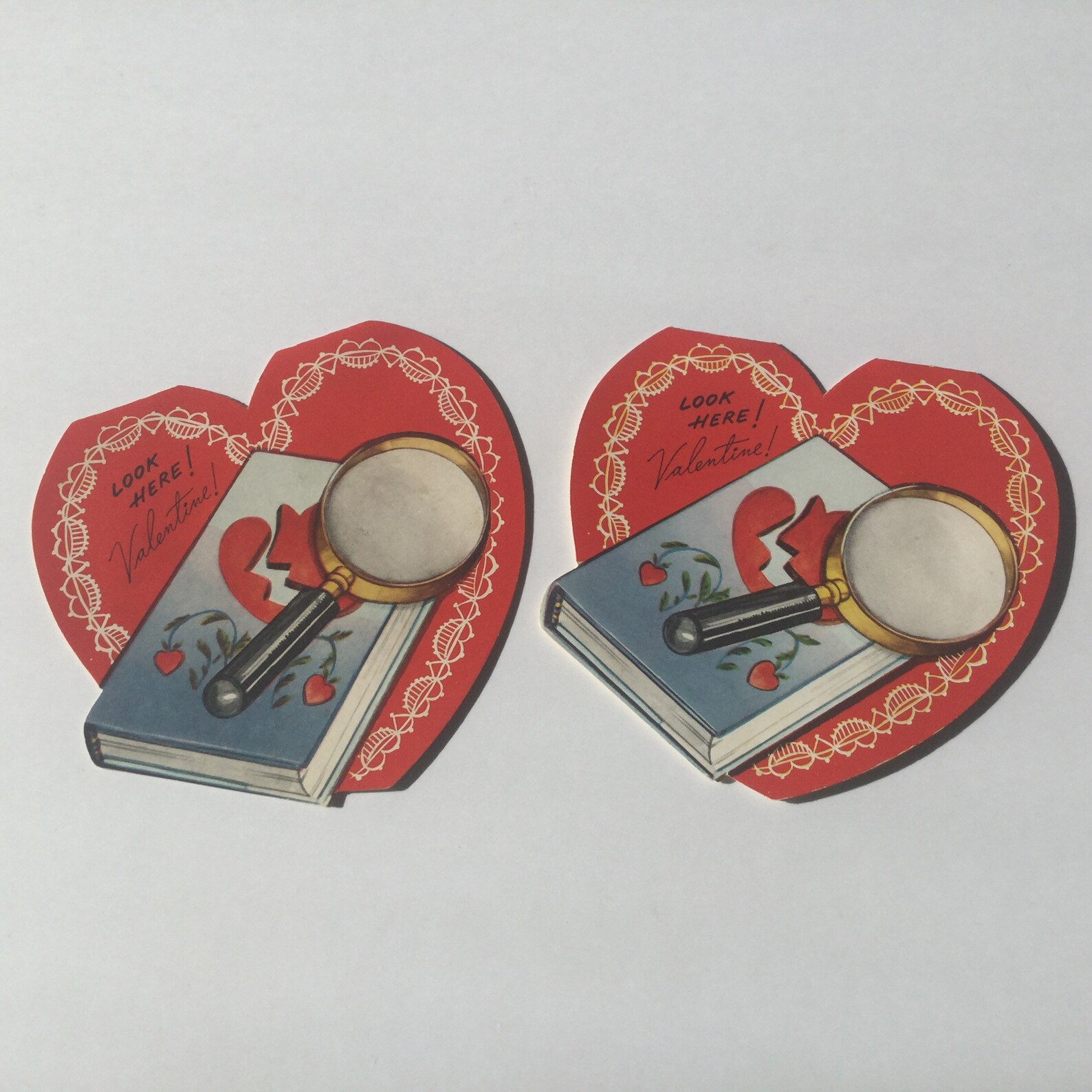 Pair of Valentines With Magnifying Glass and Book Mystery | Etsy