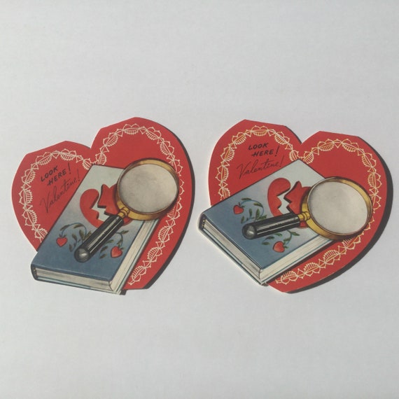 Pair of Valentines With Magnifying Glass and Book Mystery | Etsy