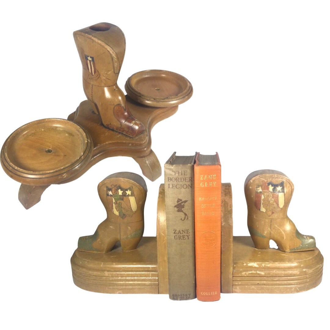 Wood Cowboy Boot Bookends and Stand Set | Patriotic Western Decor ...