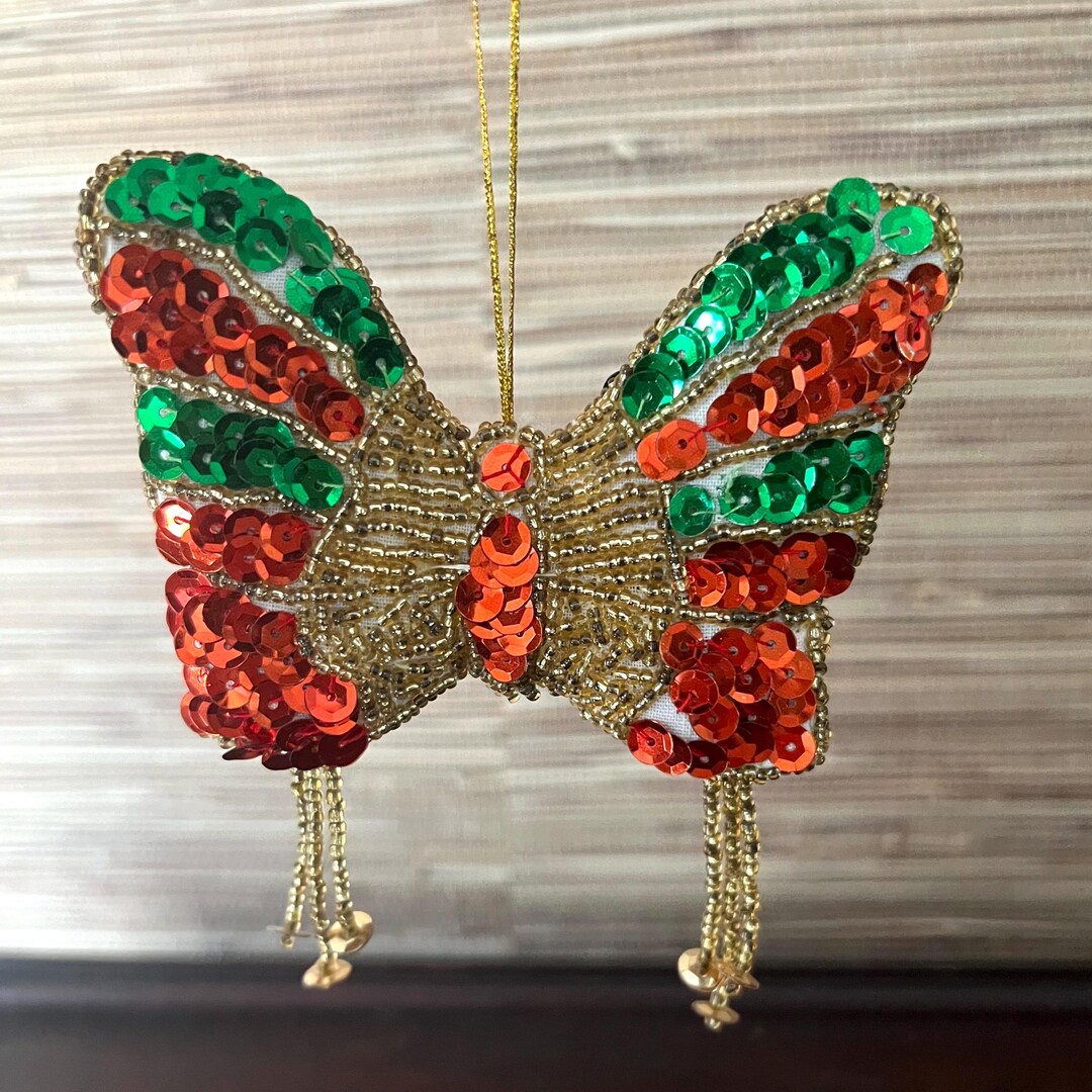 Vintage Sequined Butterfly Christmas Ornament | Retro Holiday ...