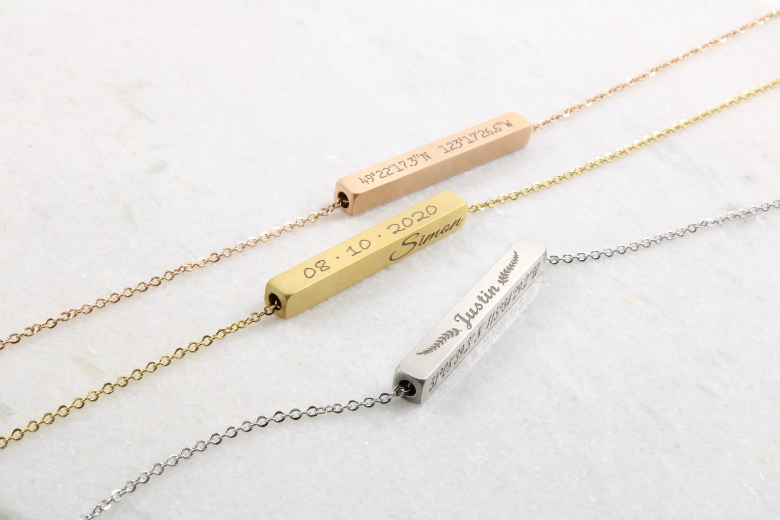 Custom Horizontal Gold Bar Necklace Personalized Bar Pendant | Etsy Canada