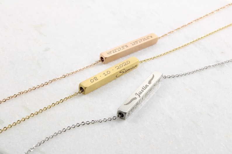 Custom Horizontal Gold Bar Necklace Personalized Bar Pendant | Etsy Canada