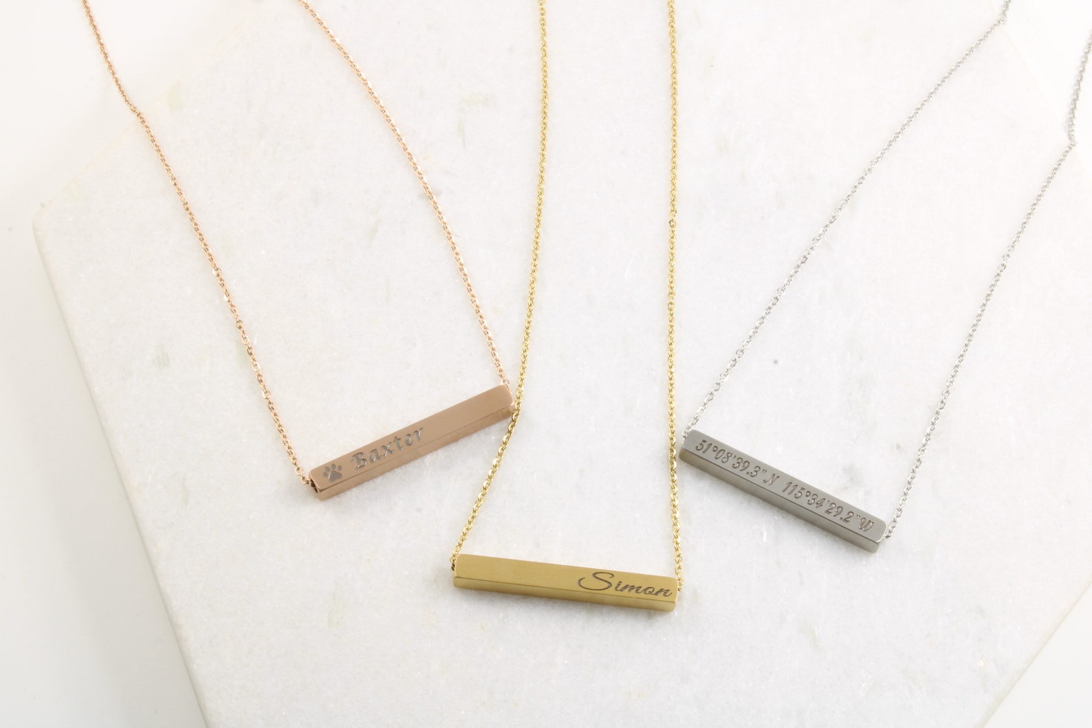 Custom Horizontal Gold Bar Necklace Personalized Bar Pendant | Etsy Canada