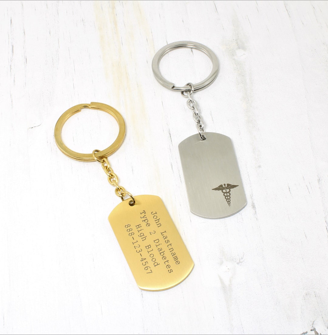 Men's Caduceus Medical Alert Keychain Custom Personalized Medical ...