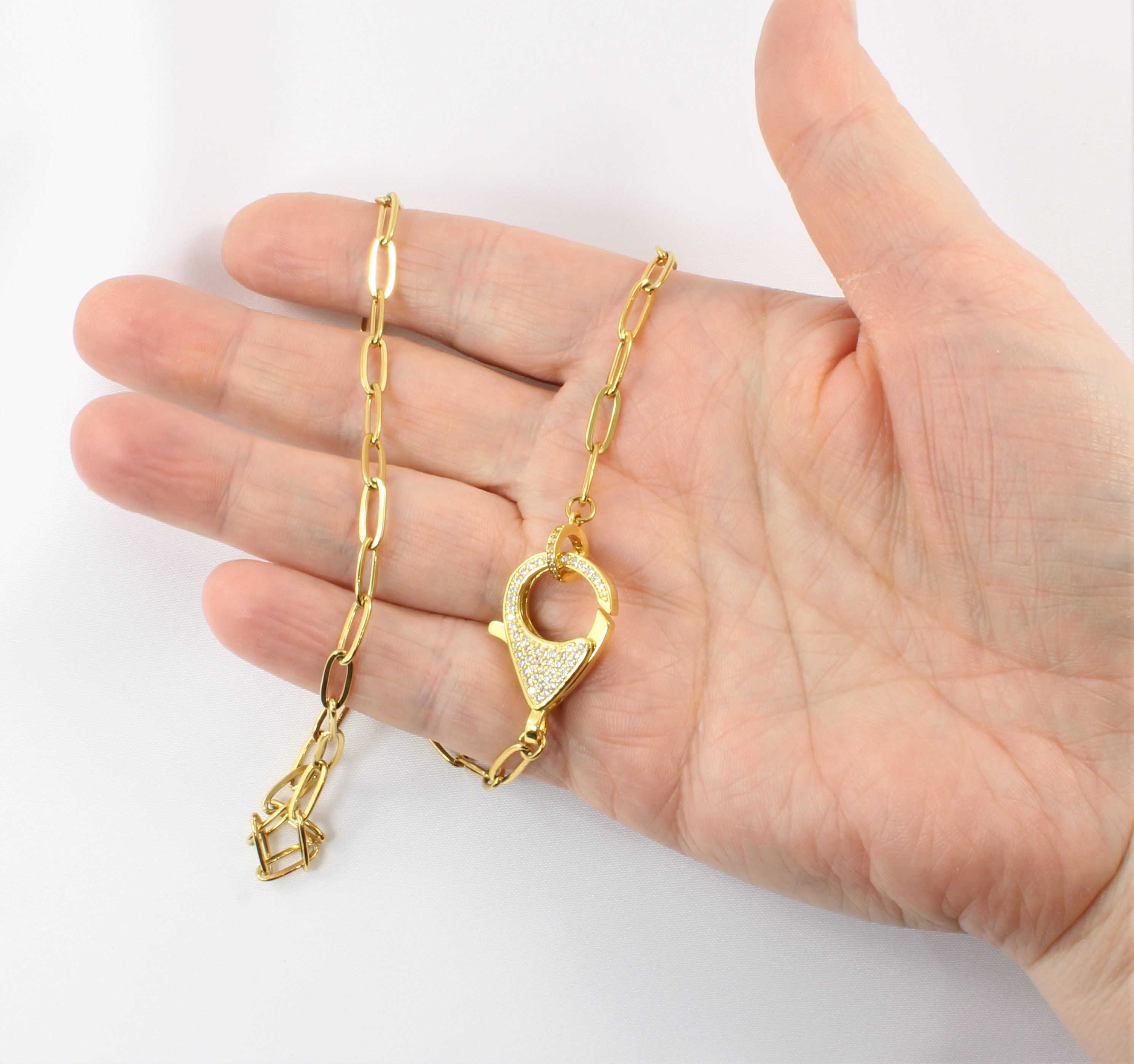 Front Clasp Necklace 14k Gold Chunky Iced Lobster Clasp With Paper Clip Chain Popular Chunky Chain for Women Iced Out Chain Etsy