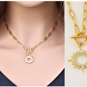 Sun Necklace and Pendant 14k Gold Paperclip Necklace Gold - Etsy