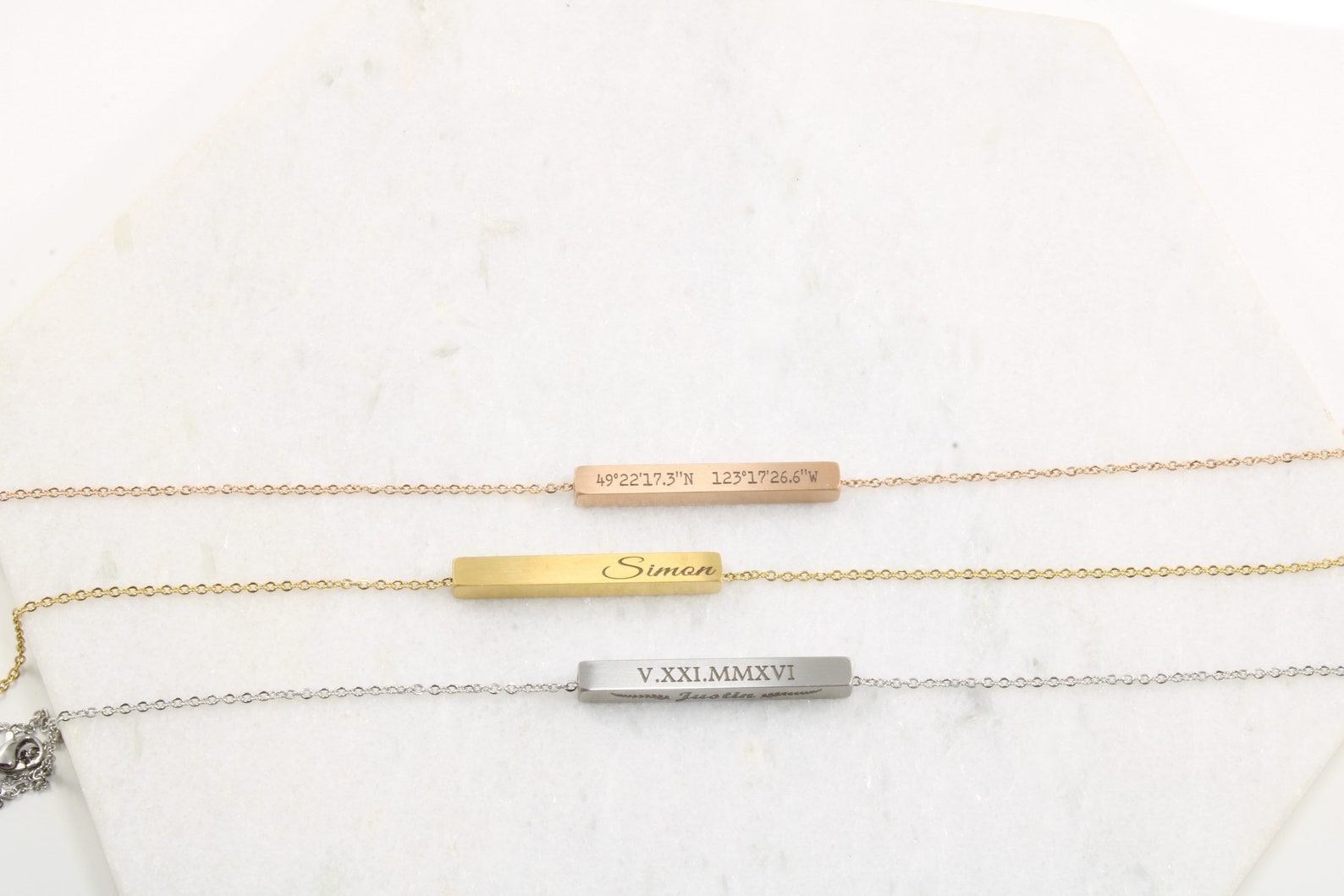 Custom Horizontal Gold Bar Necklace Personalized Bar Pendant | Etsy Canada