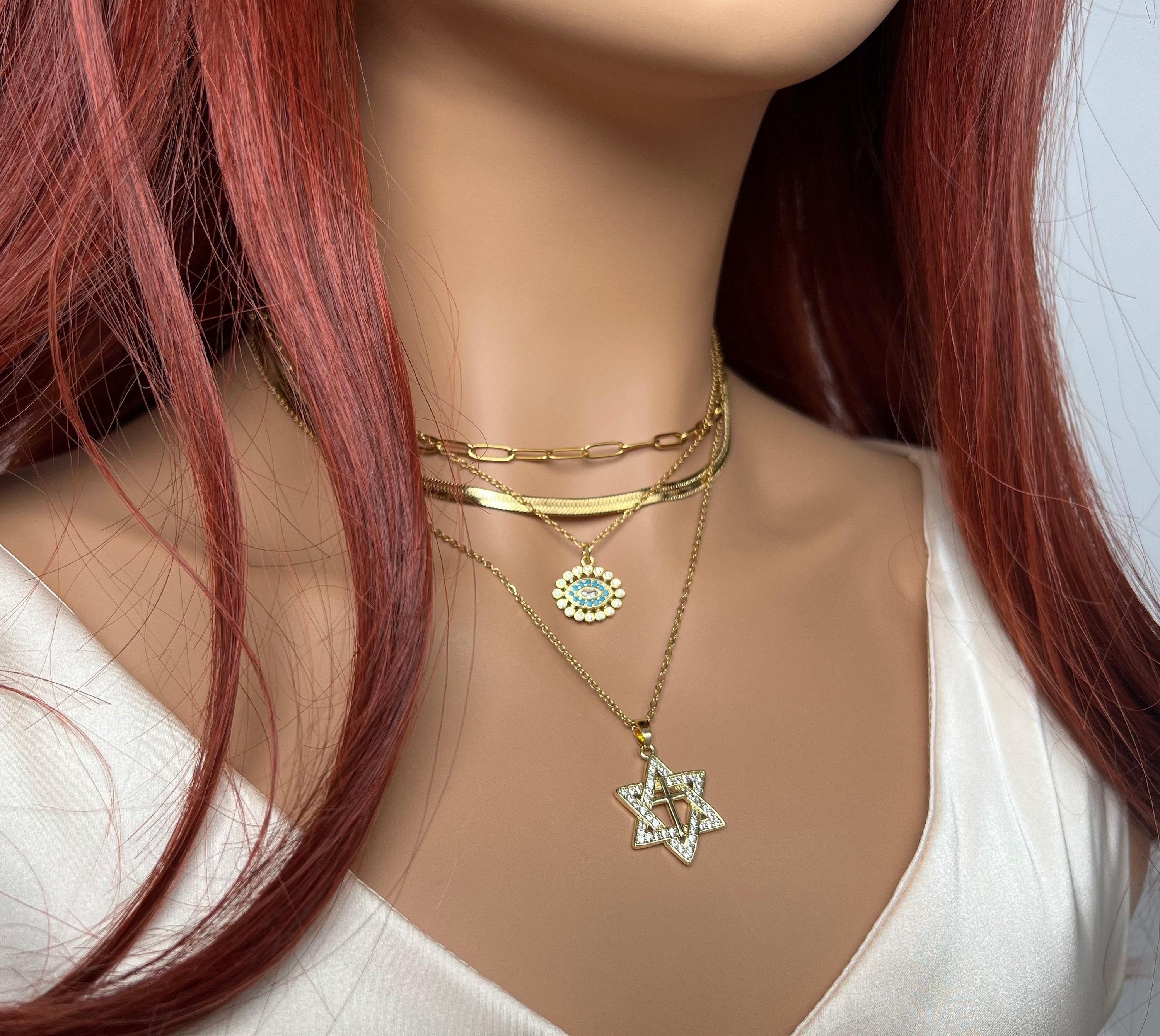Star of David Necklace With 14K Gold Filled Cable Chain - Statement ...