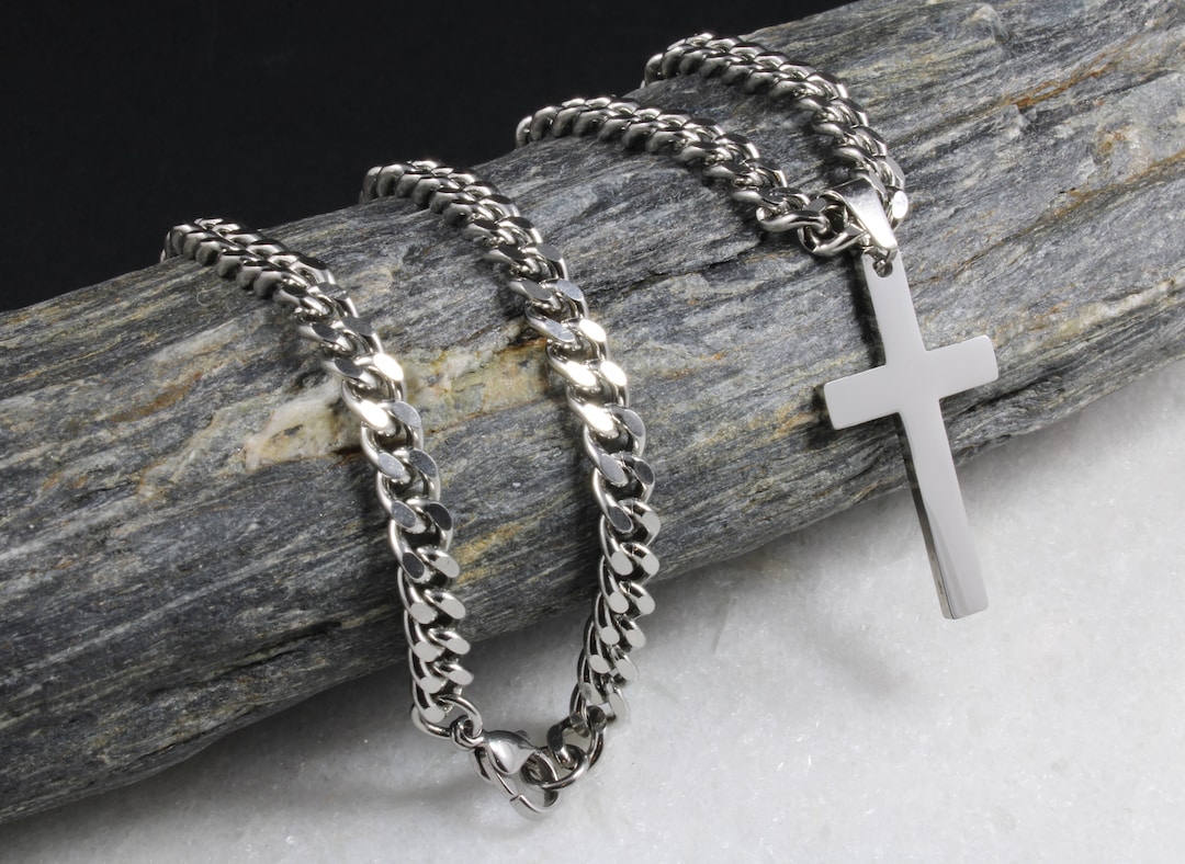 Custom Cross and Chain - Stainless Steel Curb Chain - Personalized ...