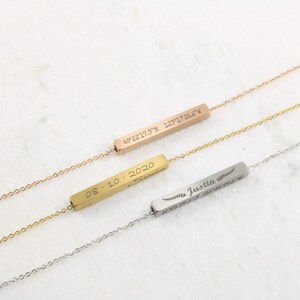 Custom Horizontal Gold Bar Necklace - Personalized Bar Pendant ...