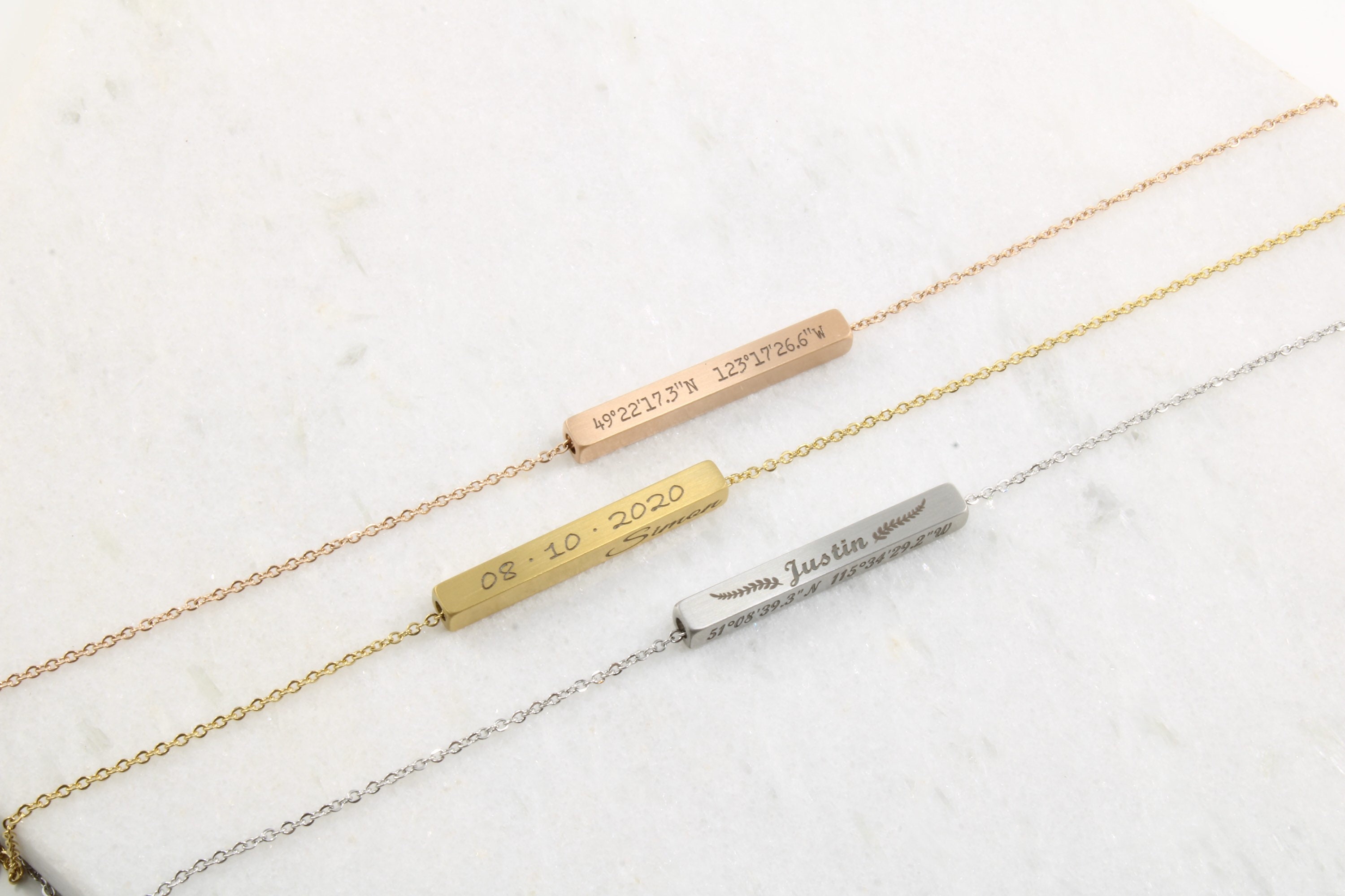 Custom Horizontal Gold Bar Necklace Personalized Bar Pendant | Etsy Canada