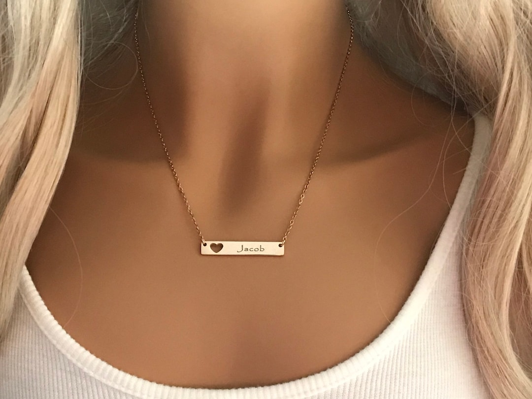 Custom Personalized Heart Bar Necklace and Pendant - Heart Name Bar ...