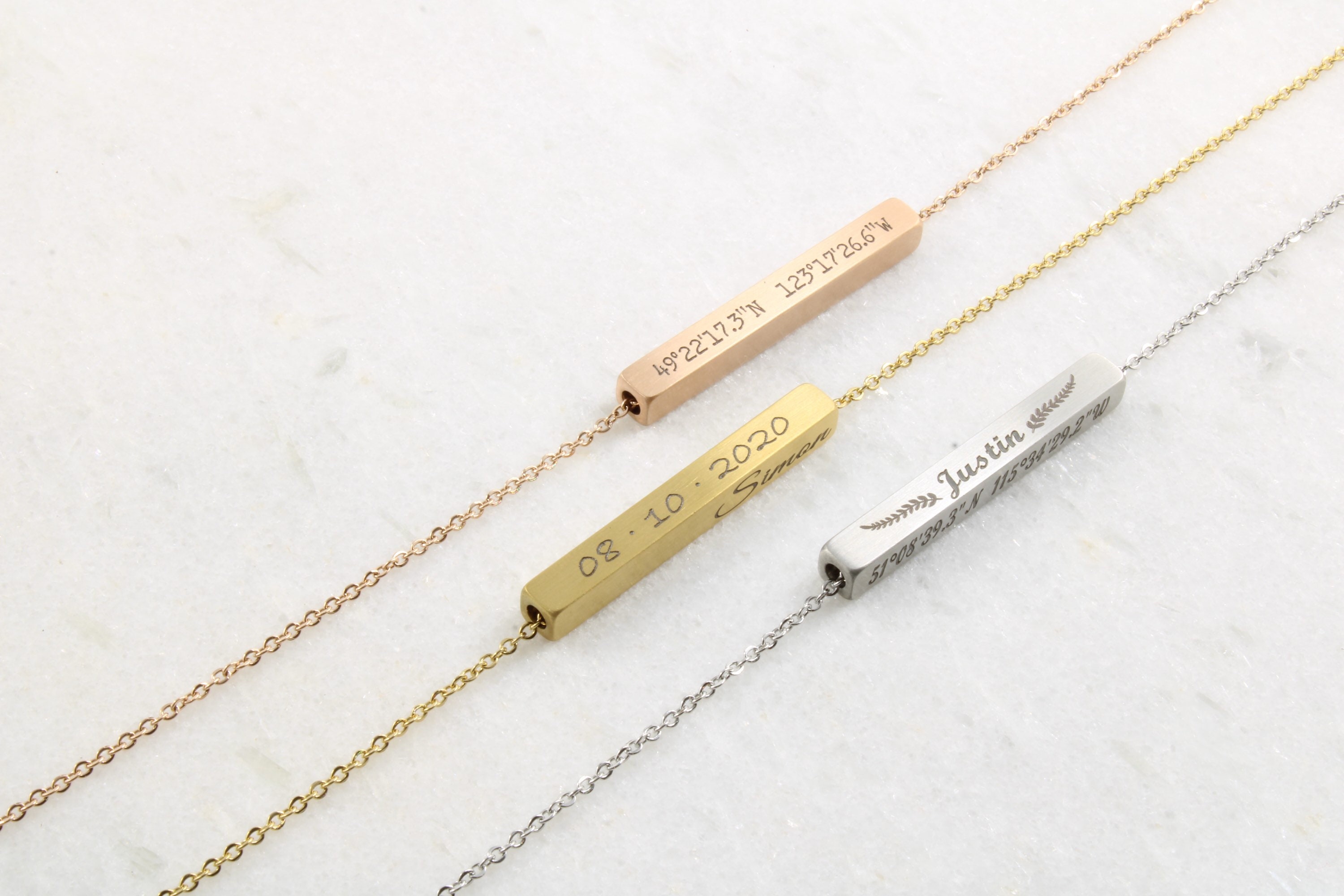 Custom Horizontal Gold Bar Necklace Personalized Bar Pendant - Etsy Canada