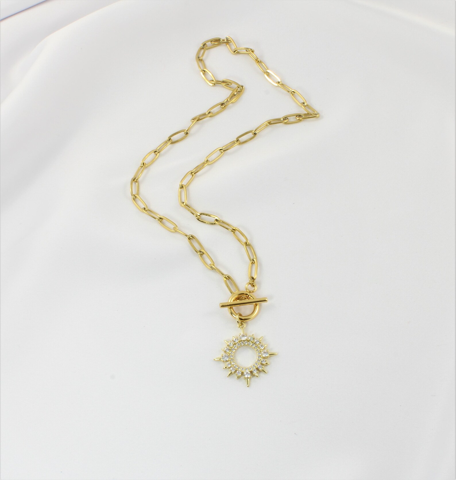 Sun Necklace and Pendant 14k Gold Paperclip Necklace Gold - Etsy