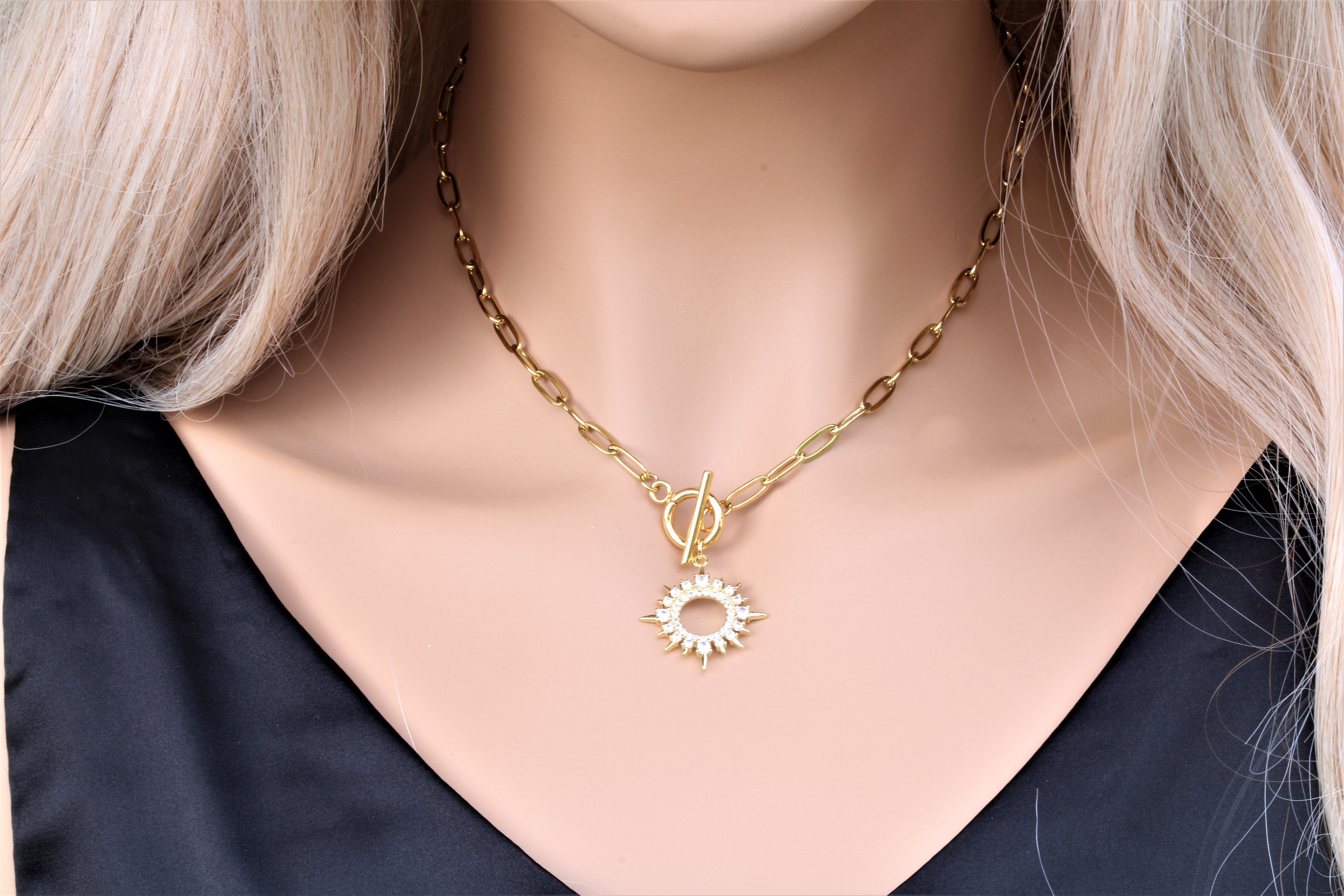 Sun Necklace and Pendant 14k Gold Paperclip Necklace Gold - Etsy Canada