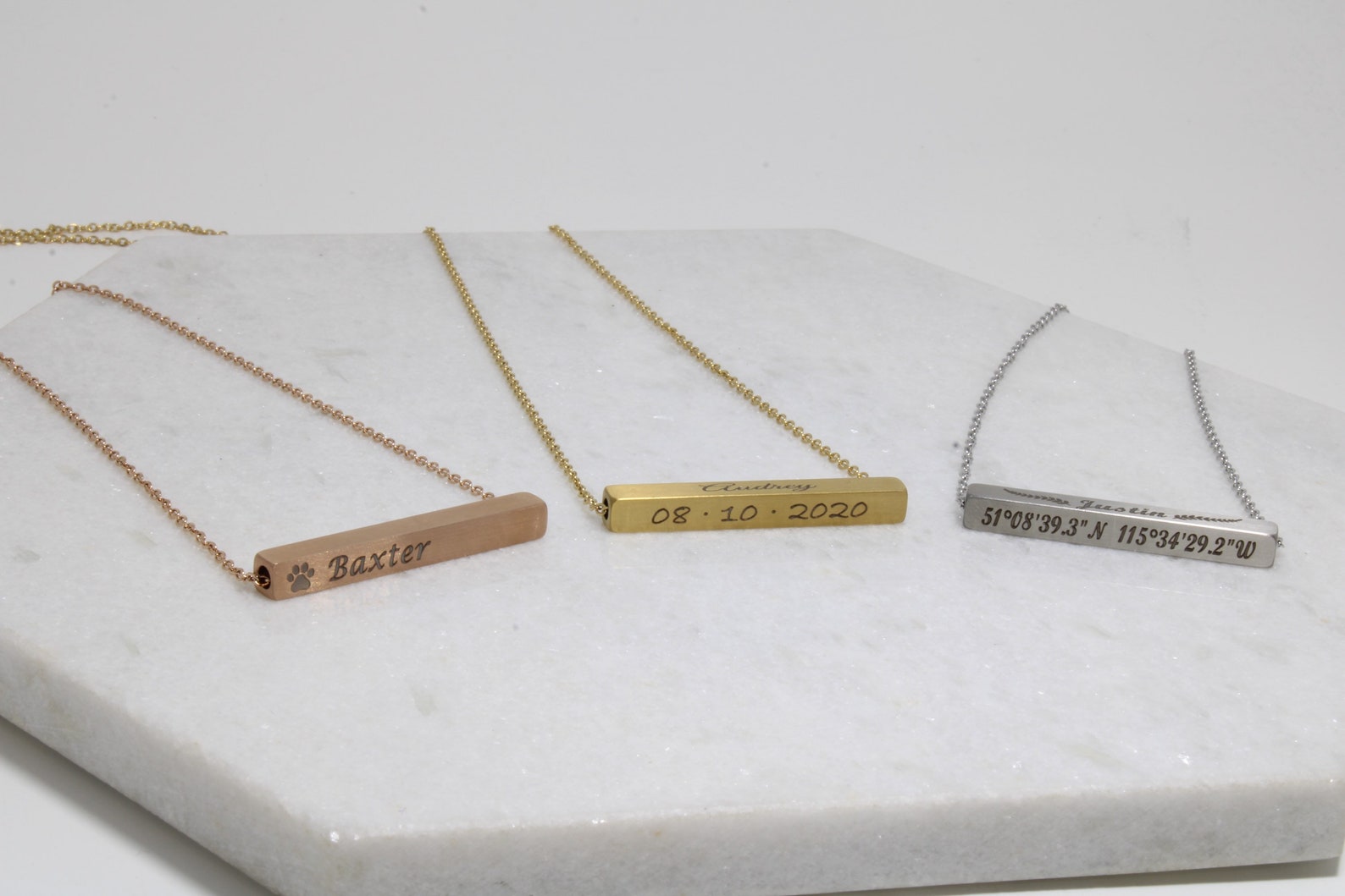 Custom Horizontal Gold Bar Necklace Personalized Bar Pendant | Etsy Canada