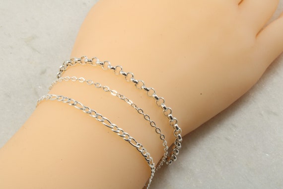 Silver Chain Bracelet White Gold Stainless Steel Bracelet Waterproof Chunky Bracelet Rolo Chain Bracelet Silver Figaro Bracelet Etsy