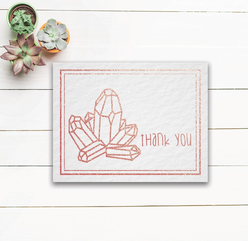 Thank You Card Crystal Rose Gold Instant Download | Etsy