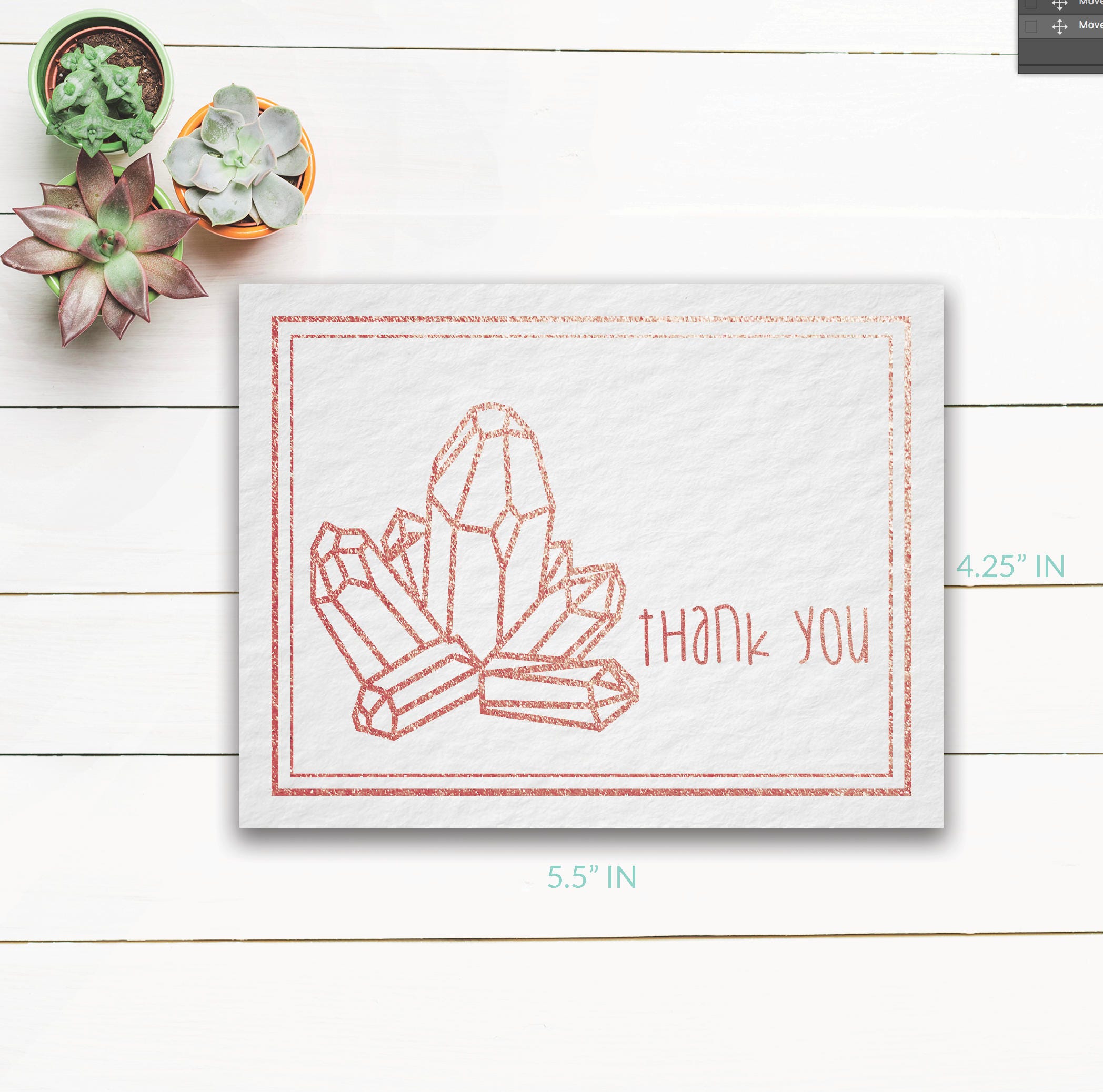 Thank You Card Crystal Rose Gold Instant Download - Etsy
