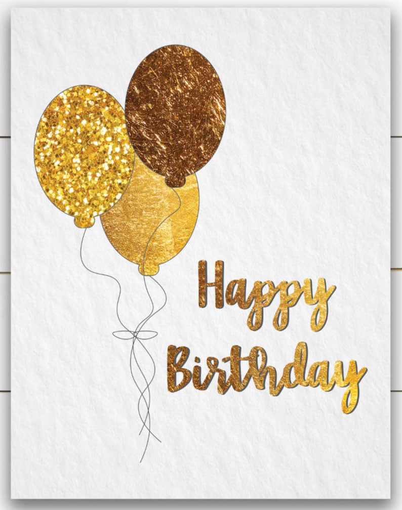Happy Birthday Card Gold Balloon Instant Download - Etsy