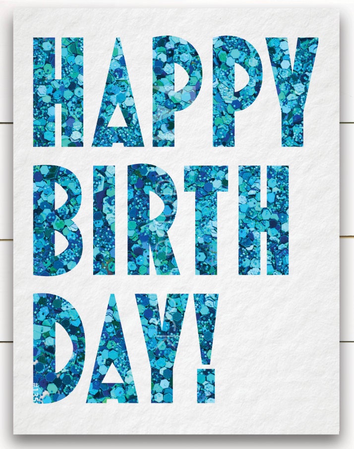 Happy Birthday Card Blue Glitter Instant Download | Etsy