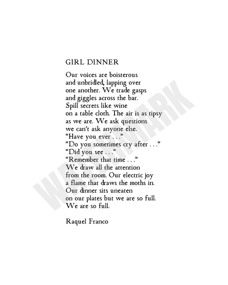 Girl Dinner - Original Poem / Poetry Print / Digital Download / Raquel ...