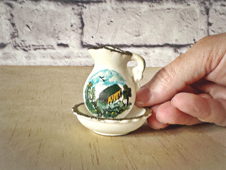 Vintage Miniature Pitcher & Wash Basin || Mini Bowl and Jug || Ceramic ...