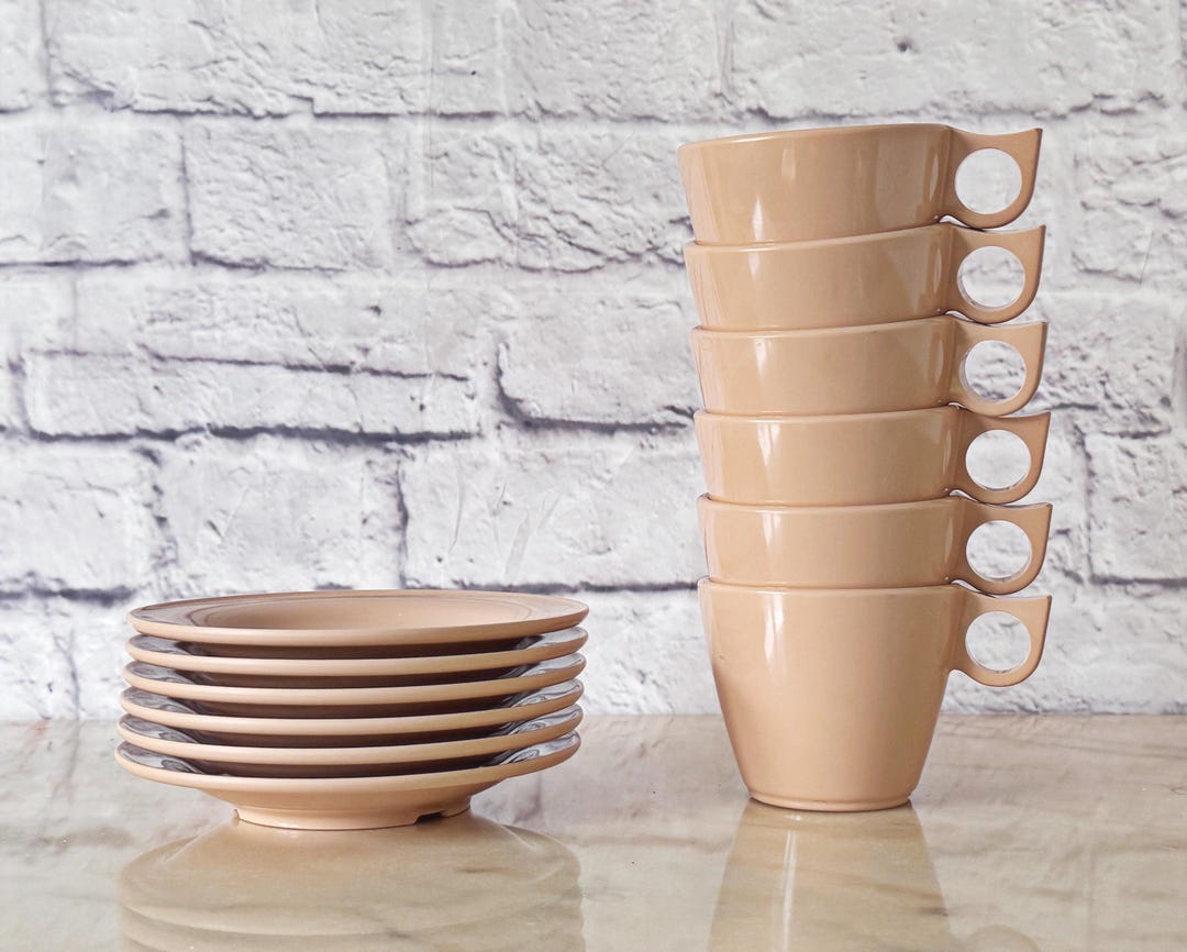 Vintage Melmac Tea Cup & Saucer Set of Six (6) in Pink Made by Beaufort ...