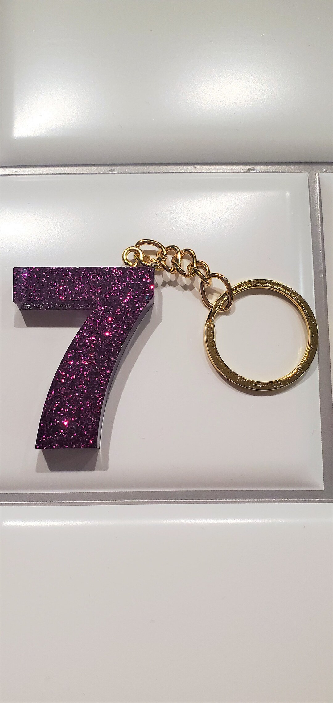 Lucky Number 7 Purple Glitter Resin Key Chain - Etsy