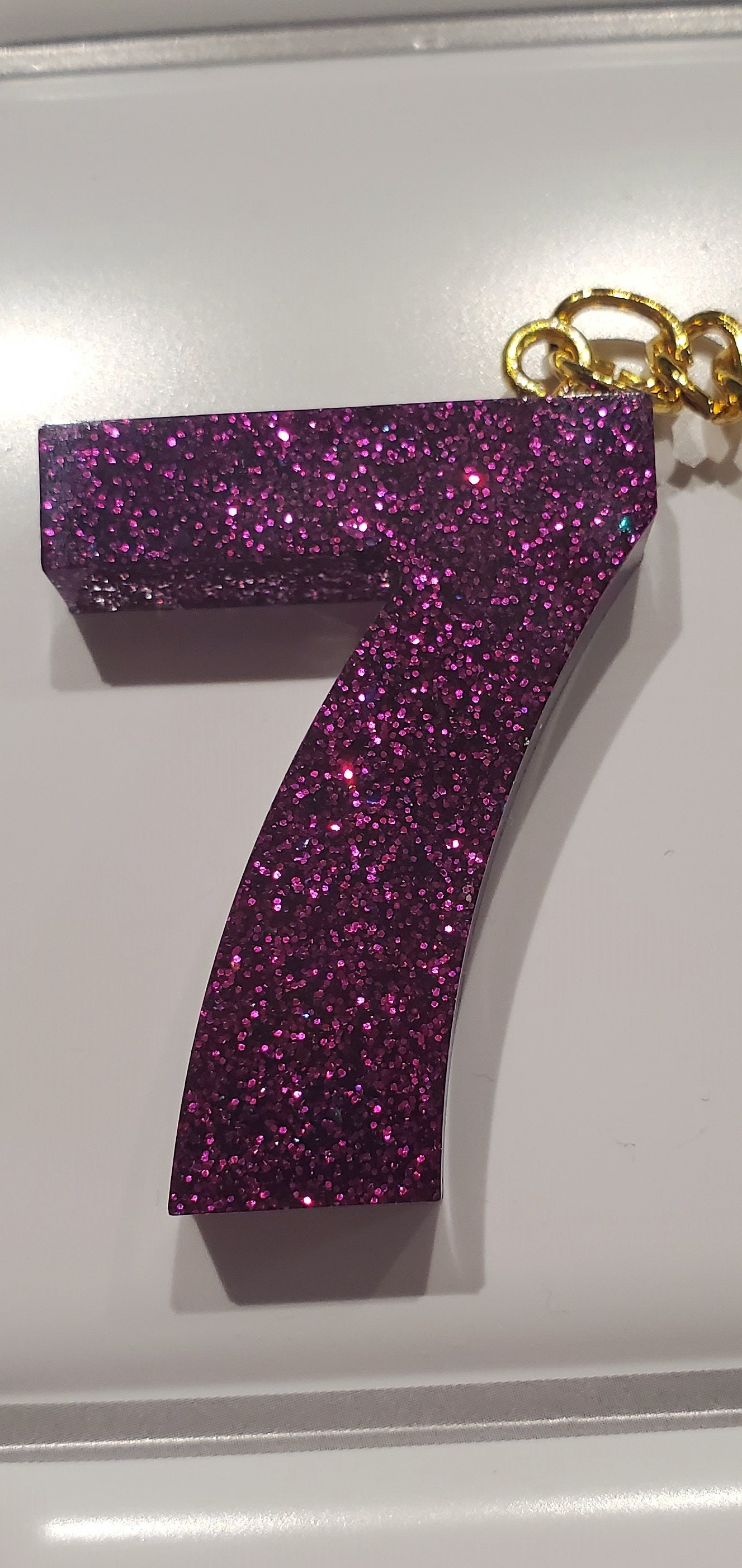 Lucky Number 7 Purple Glitter Resin Key Chain - Etsy