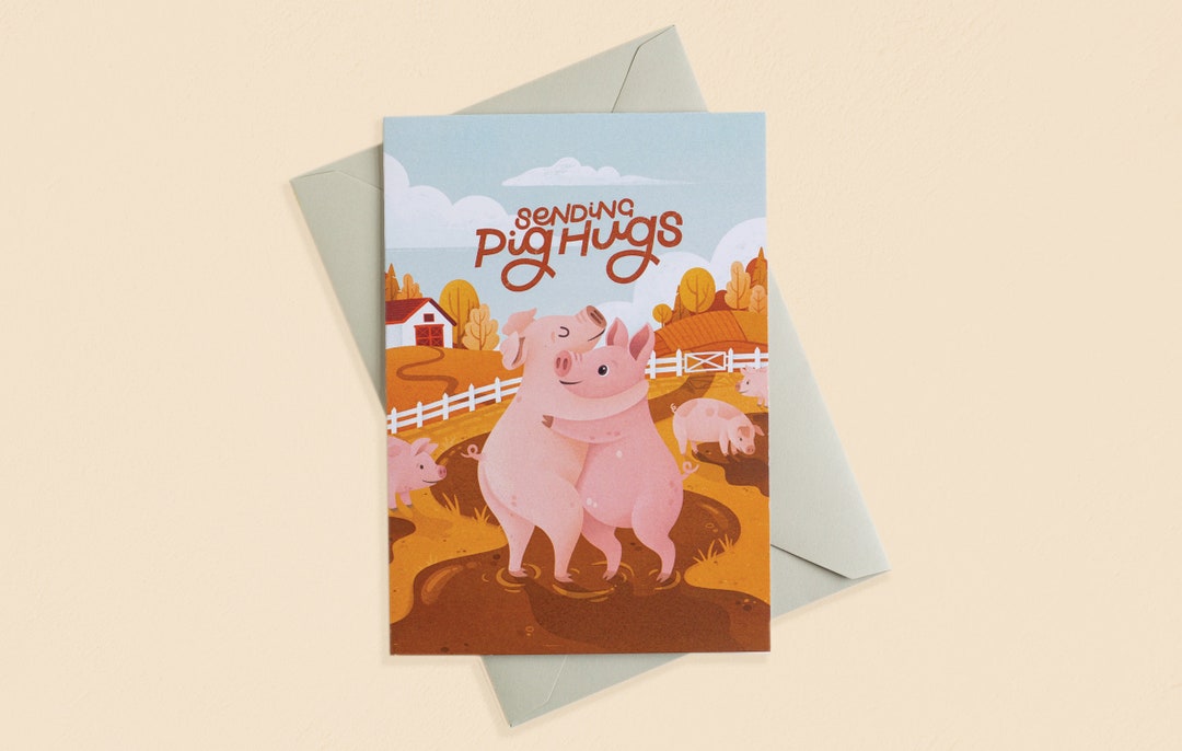 Sending Pig Hugs - Single Illustrated Greetings Card | Apology ...