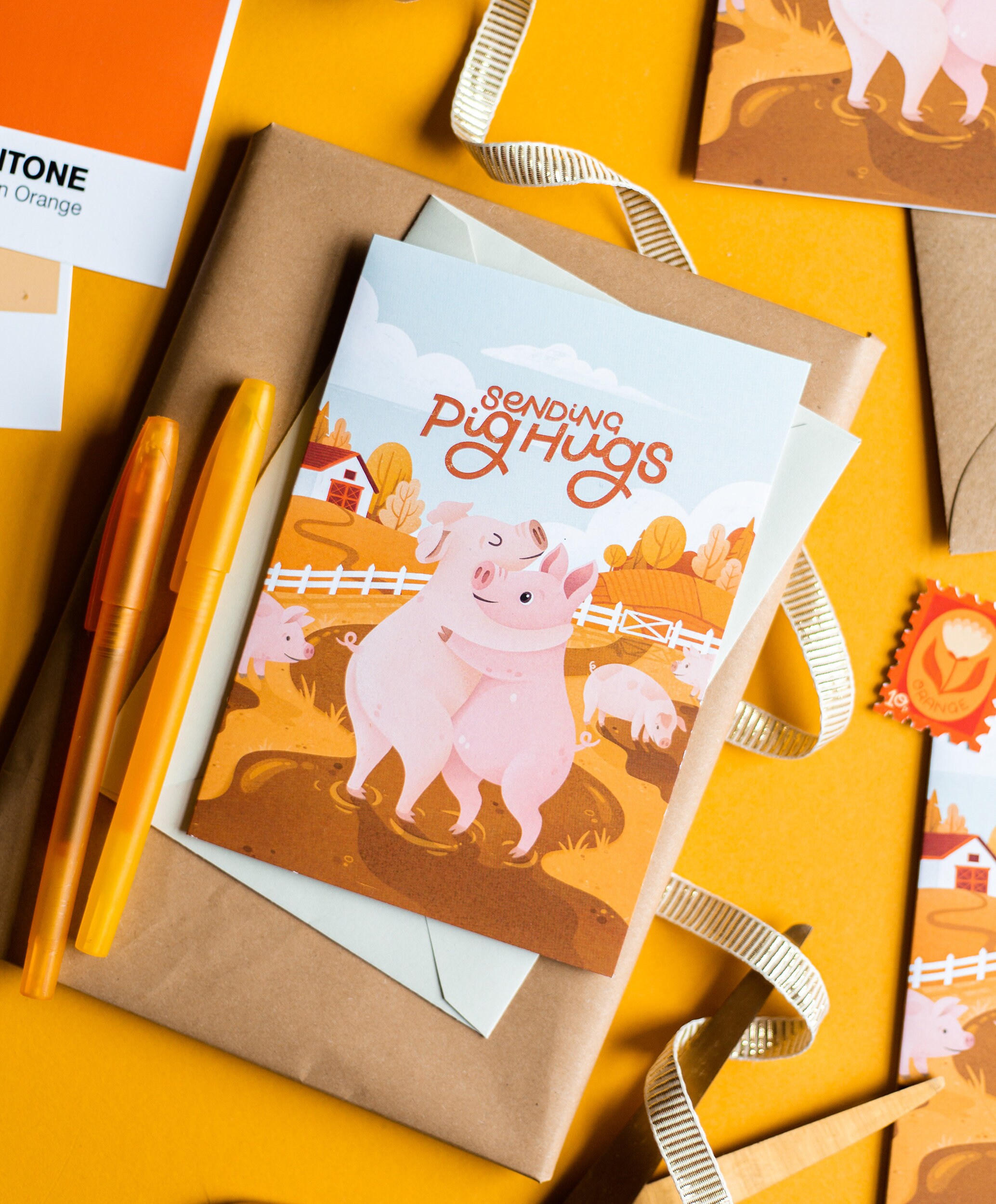 Sending Pig Hugs - Single Illustrated Greetings Card | Apology ...