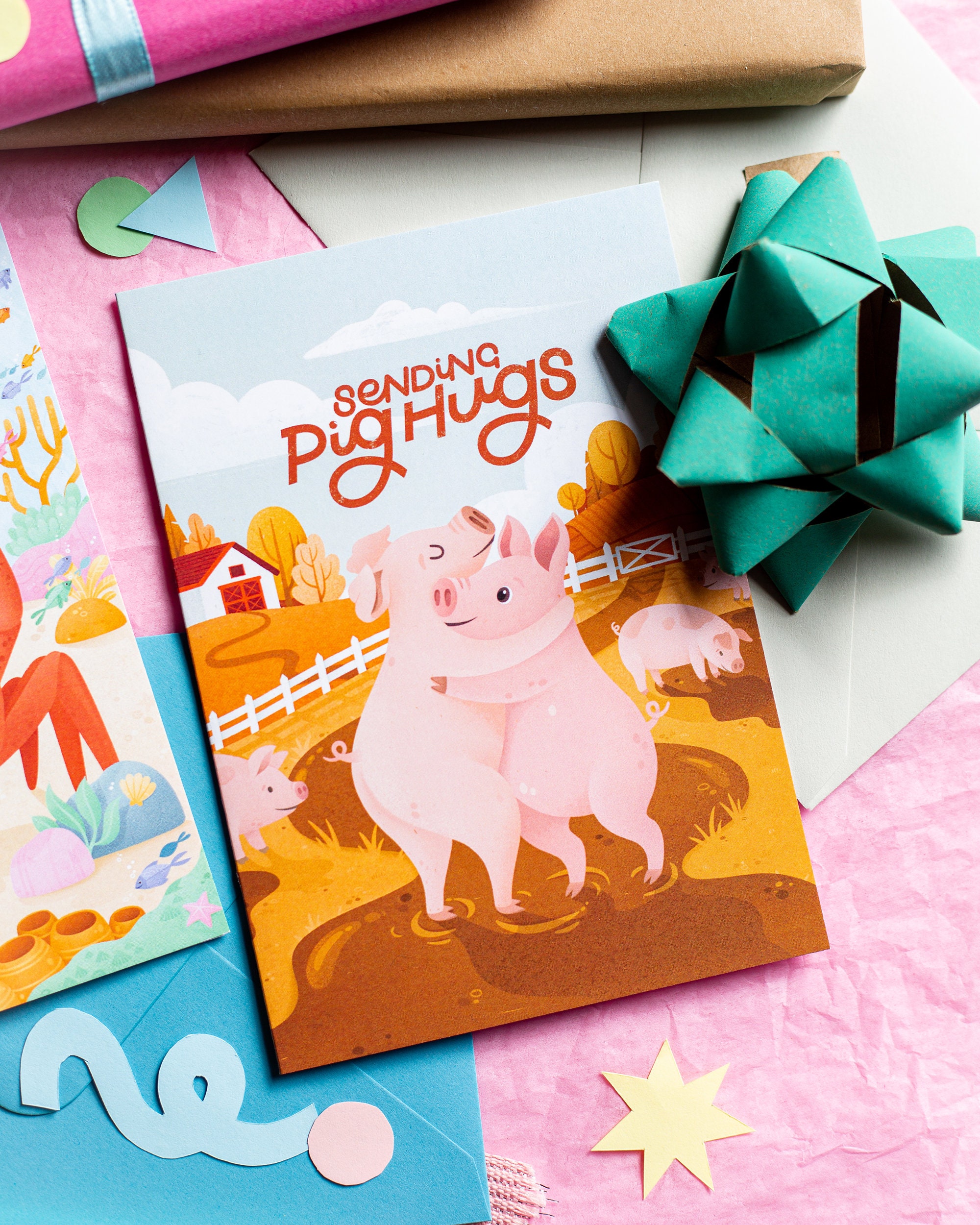 Sending Pig Hugs - Single Illustrated Greetings Card | Apology ...